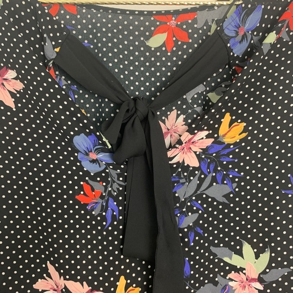 Primark | Tops | Primark Black Blouse Flower And Polka Dots Design ...